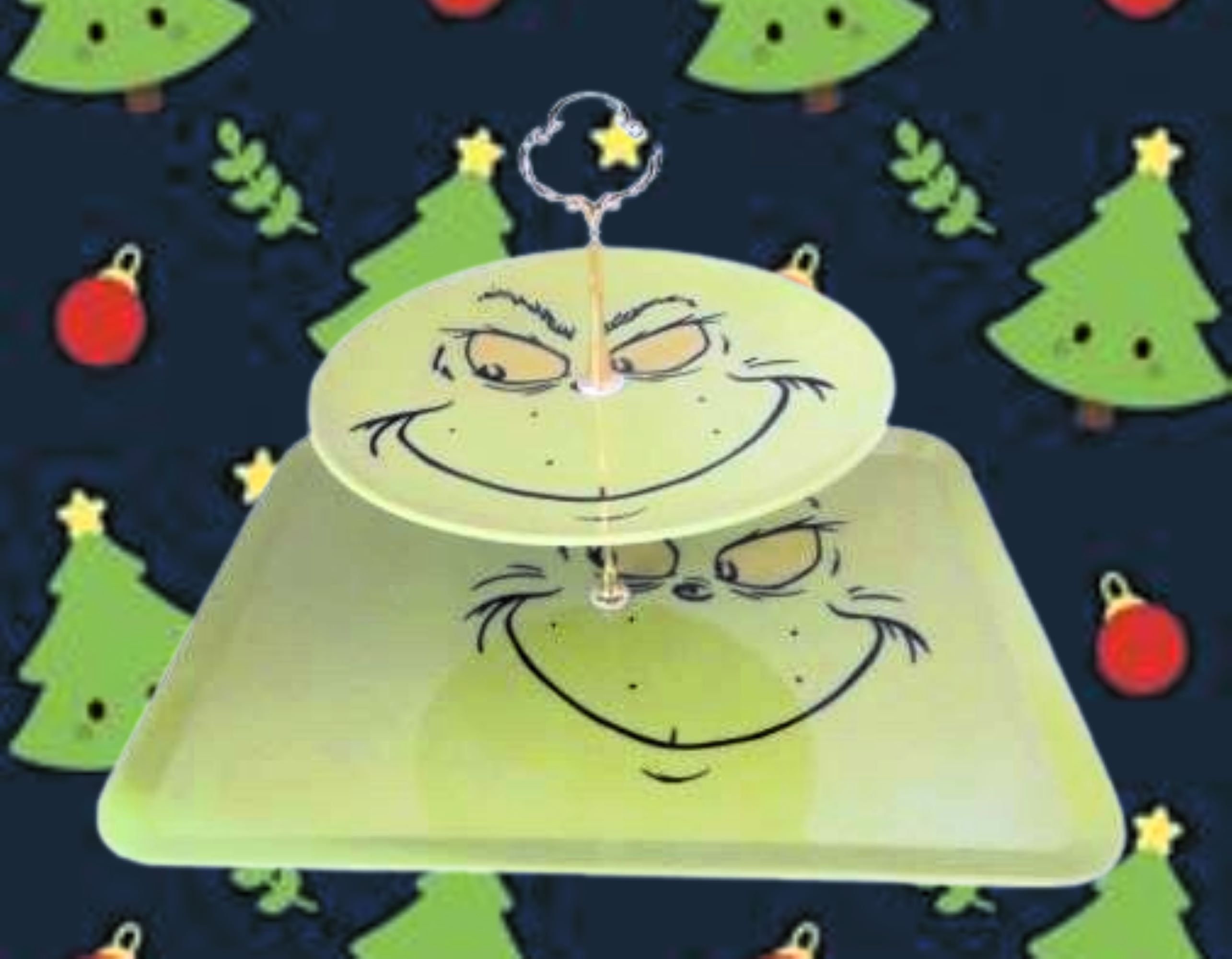 How the Grinch Stole Christmas 2 Tier Serving Dish Set 8 Round Plate 13 ...