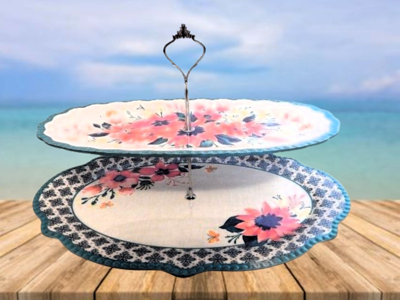 Pioneer Woman Fresh Floral Two Tier Oval Platters Serving Set Colorful ...