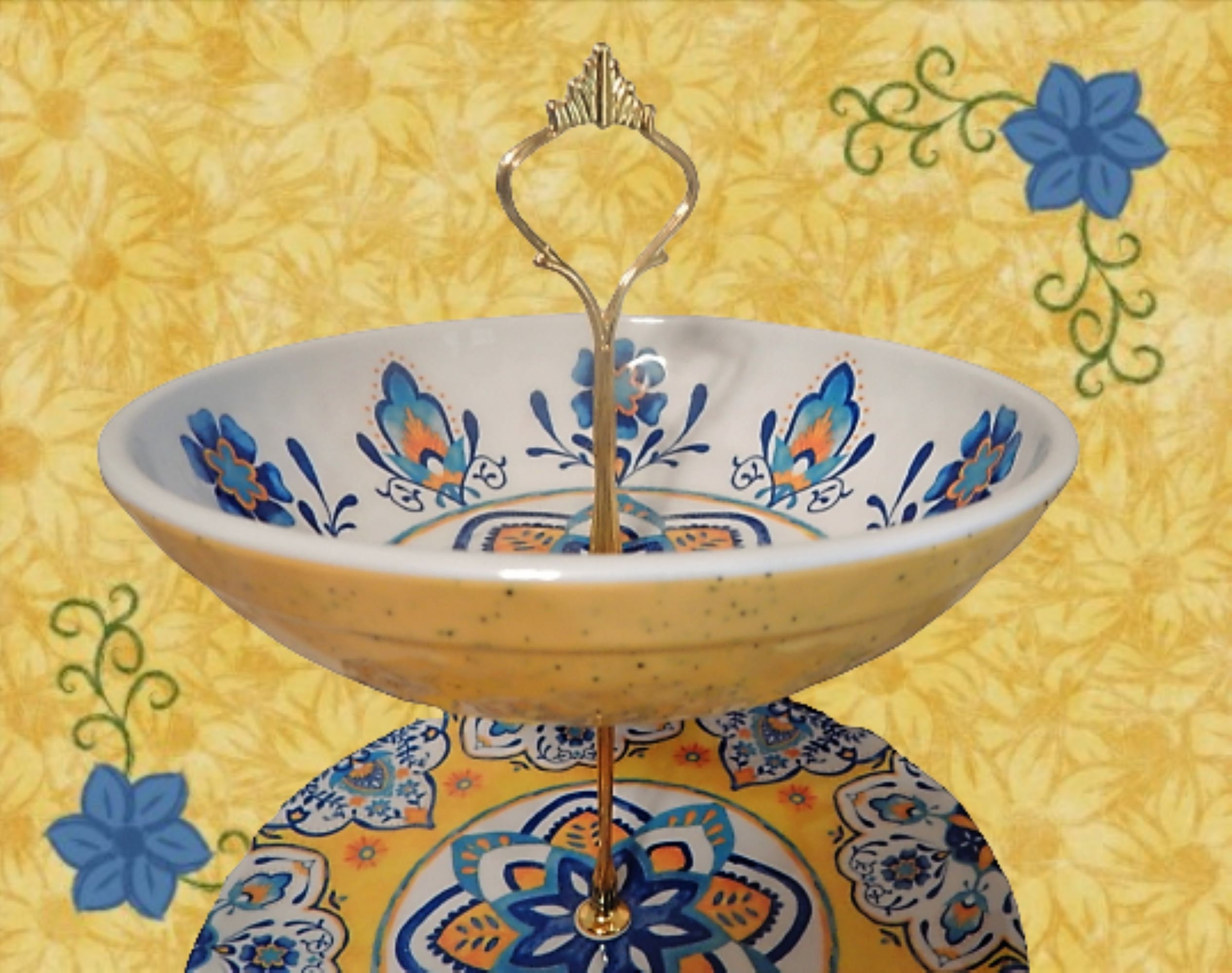 Serving Dish Set New Yellow White Blue Talavera Style Melamine Three ...