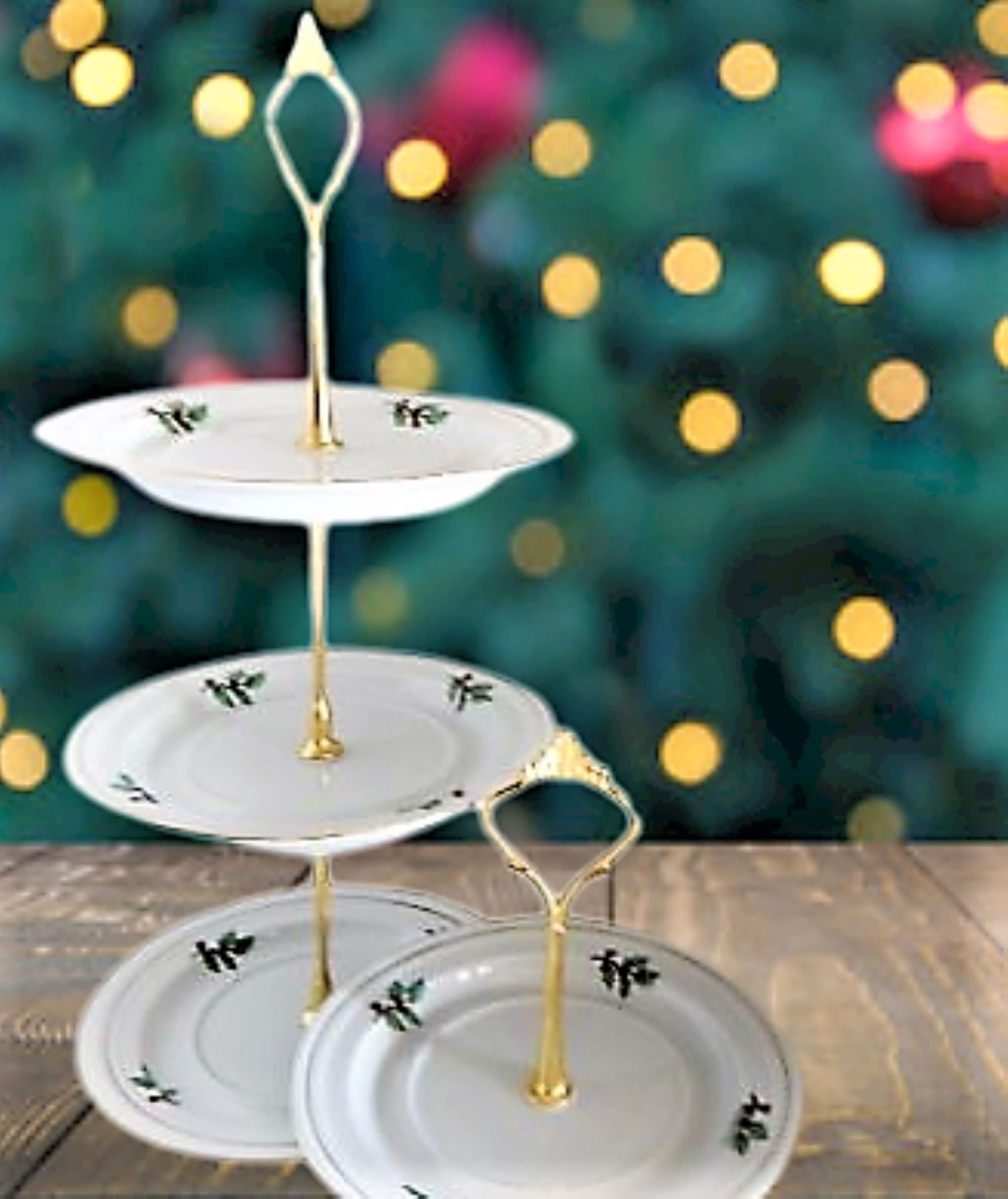 Tier Serving Plates Vintage 1990s Holiday Hostess Christmas Tienshan ...