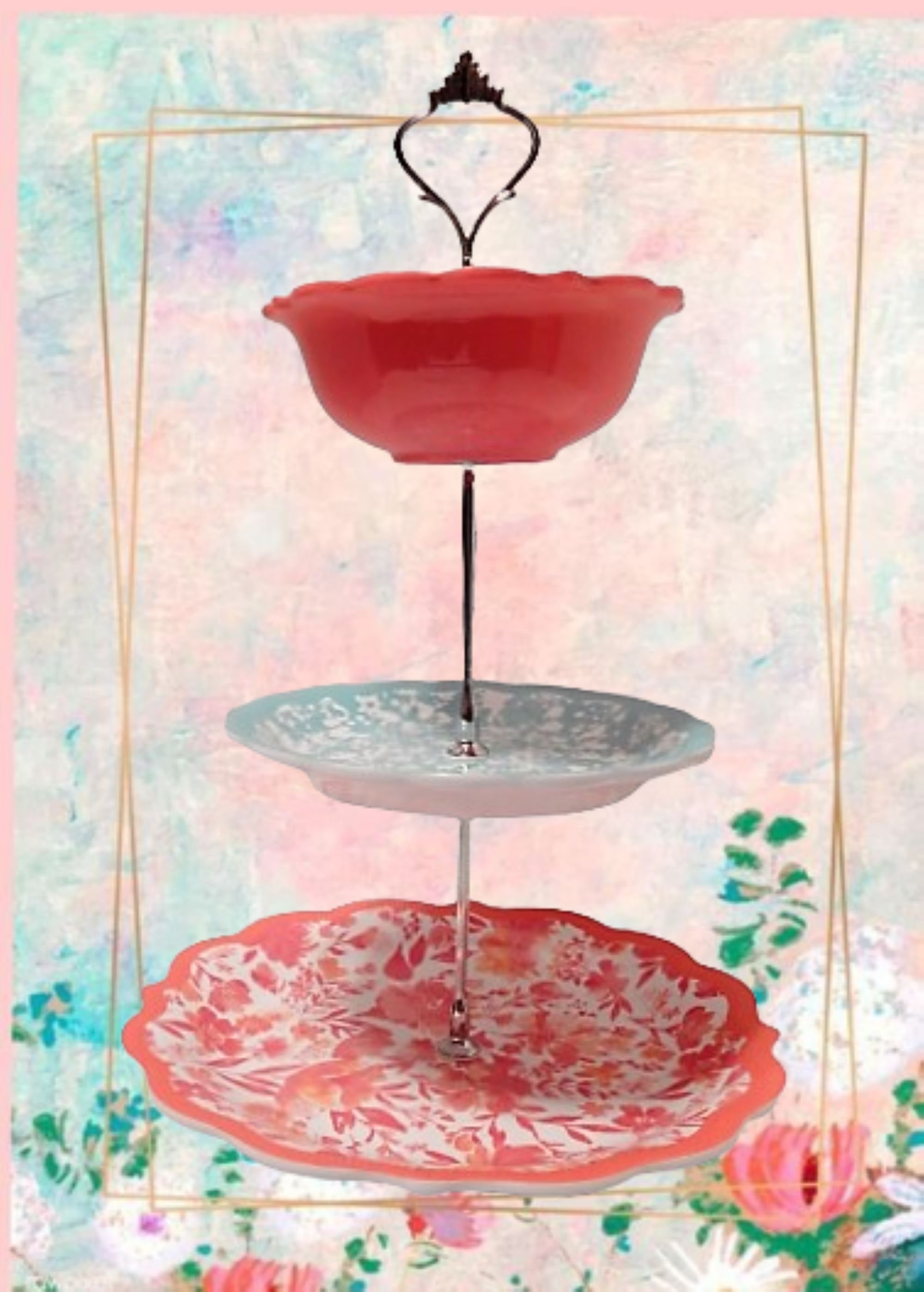 Three-tier Serving Set New Pioneer Woman Dishes Painterly Coral Country ...