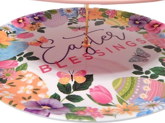 Two Tier Serving Platter Set New 14 Easter Blessings Floral and 9.5 ...