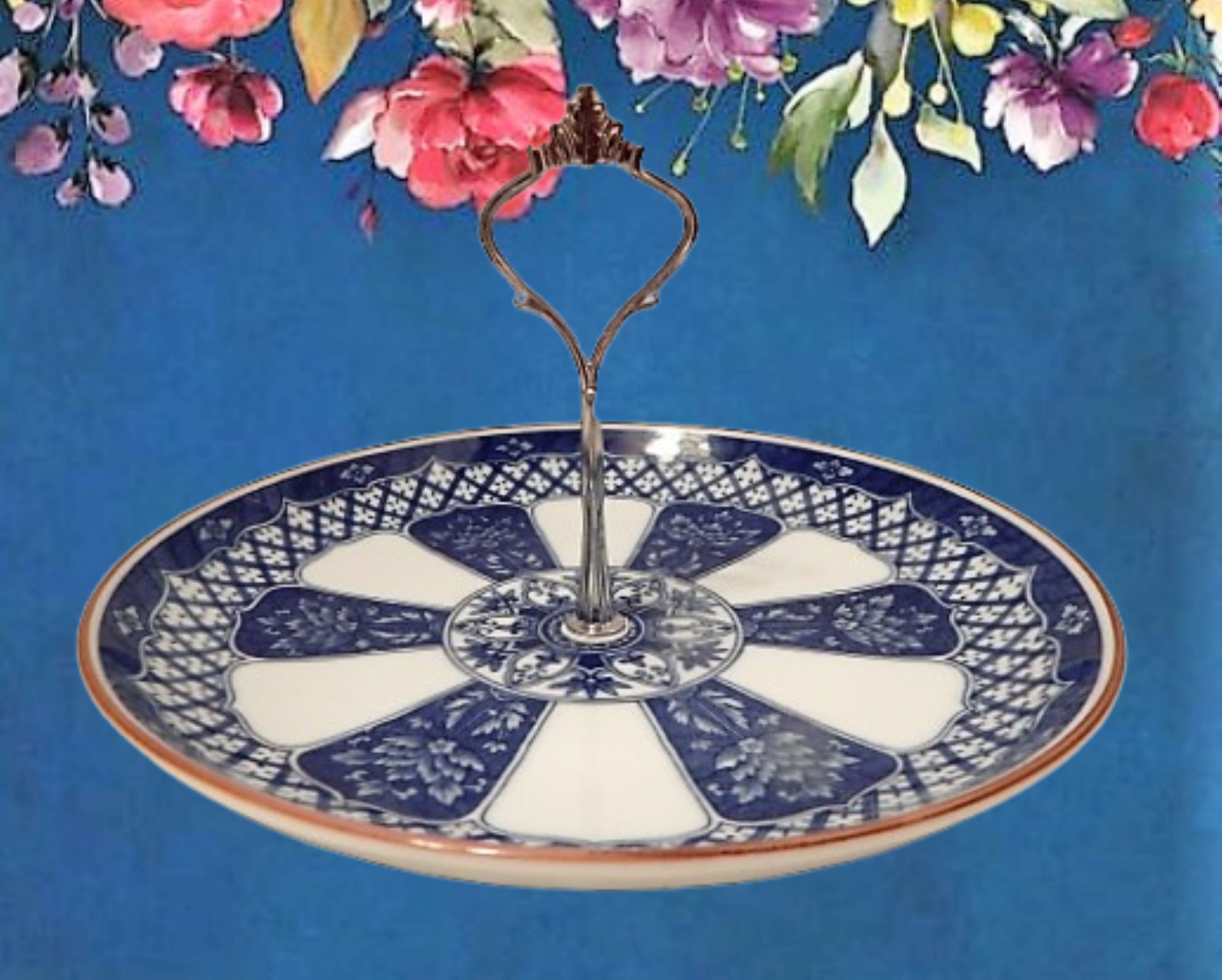 One Tier Snack Serving Plate Blue White Vintage Asian Upcycle - Etsy