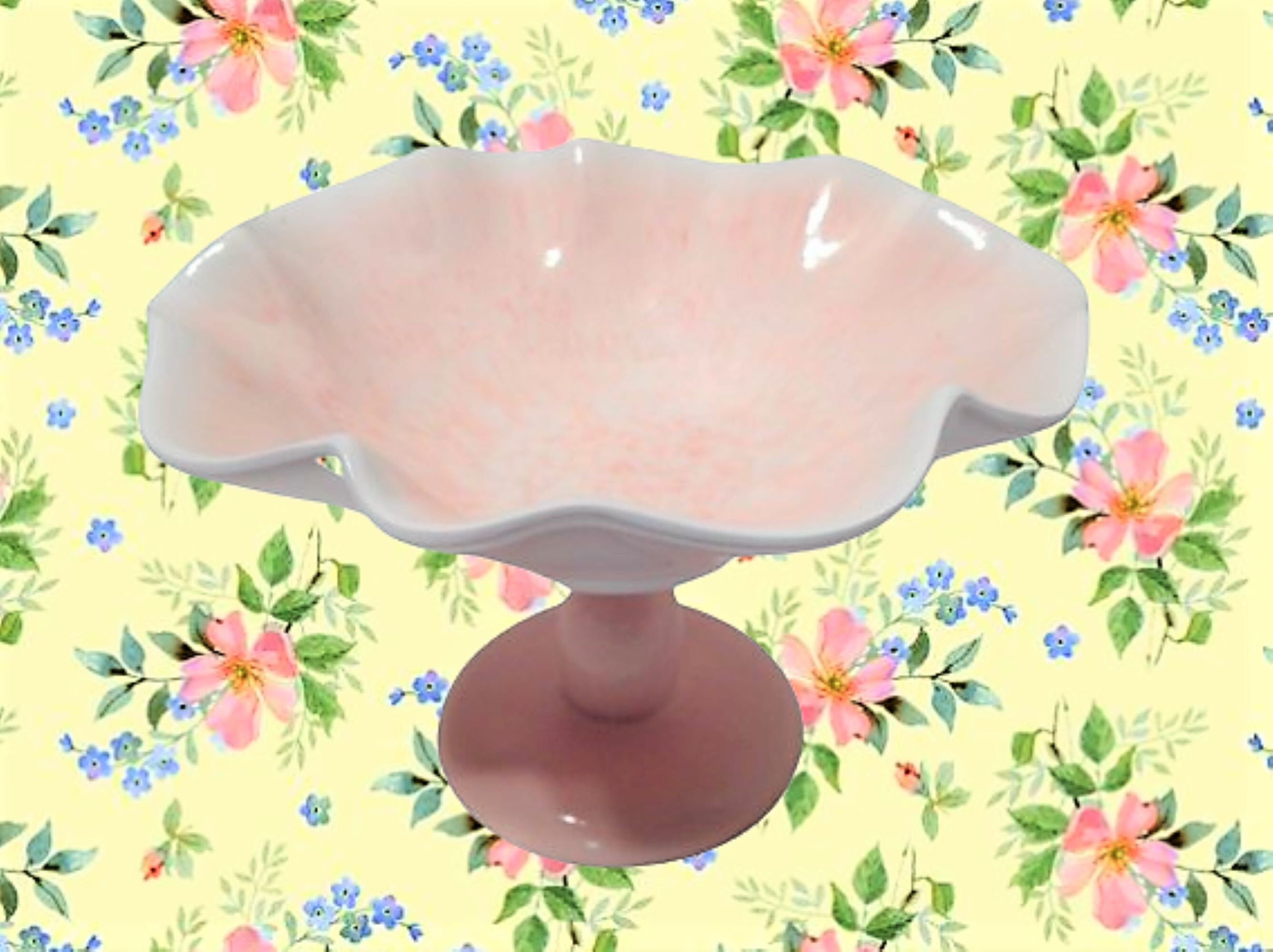 Pedestal Serving Bowl New Pink Melamine Wavy Edge Bowl Ceramic - Etsy