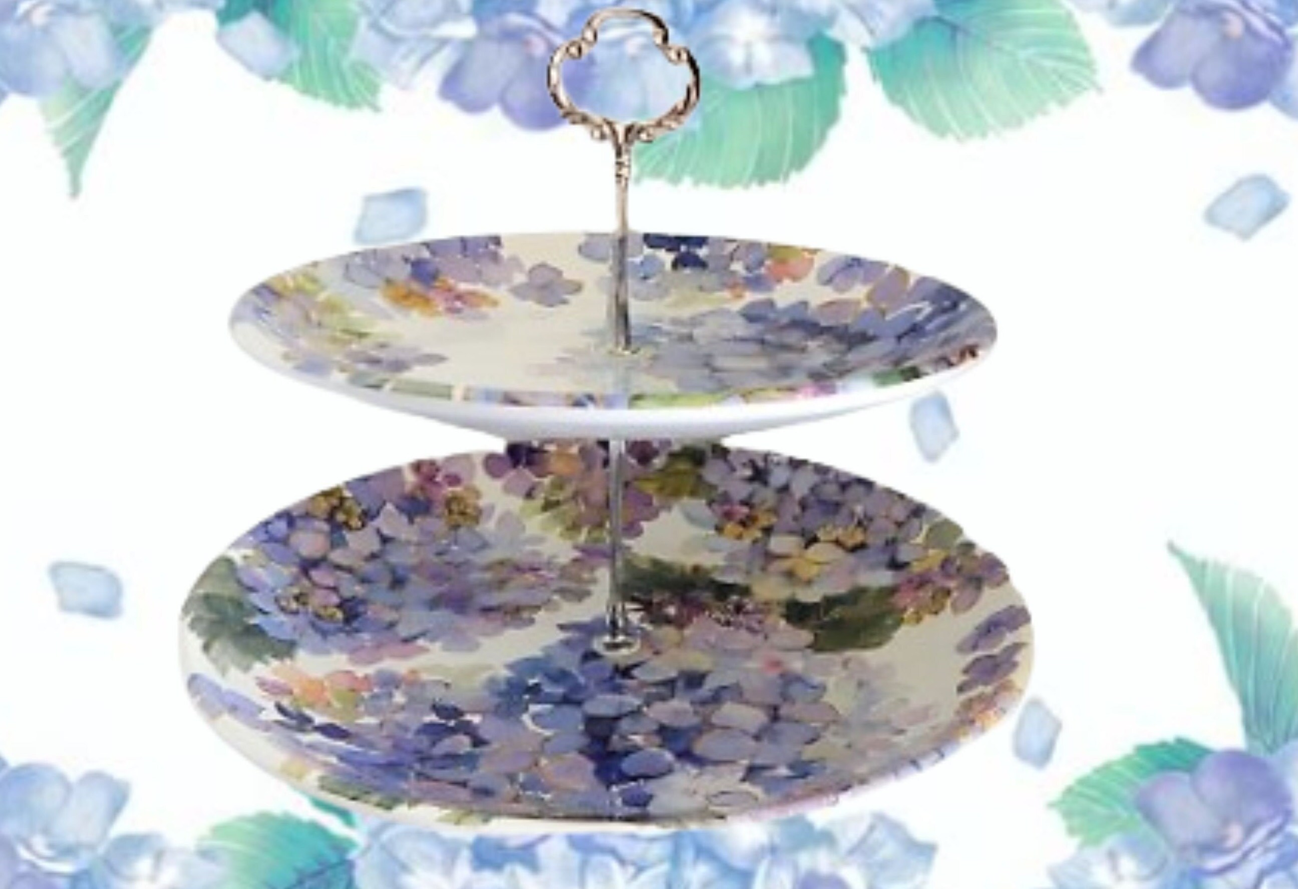 Two Tier Serving Platter Set Purple Hydrangea Floral New - Etsy