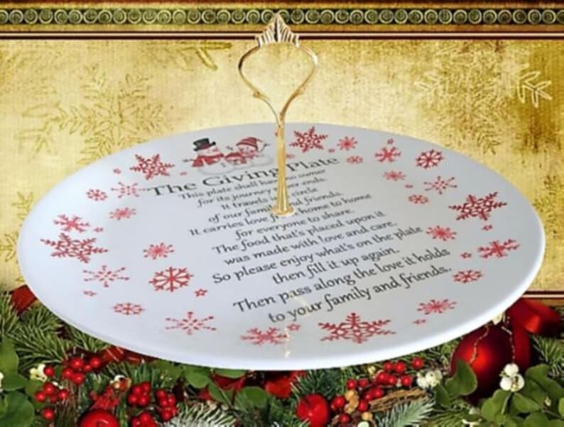 Snowman GIVING PLATE Red and White Serving Platter Hostess Gift ...