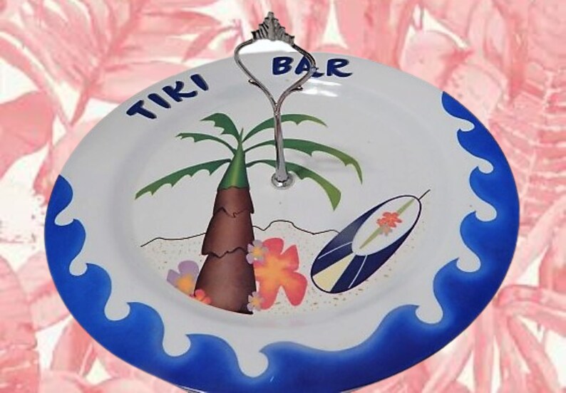 TIKI BAR Platter One Tier Buffet Serving Dish New 12" Melamine Surf ...