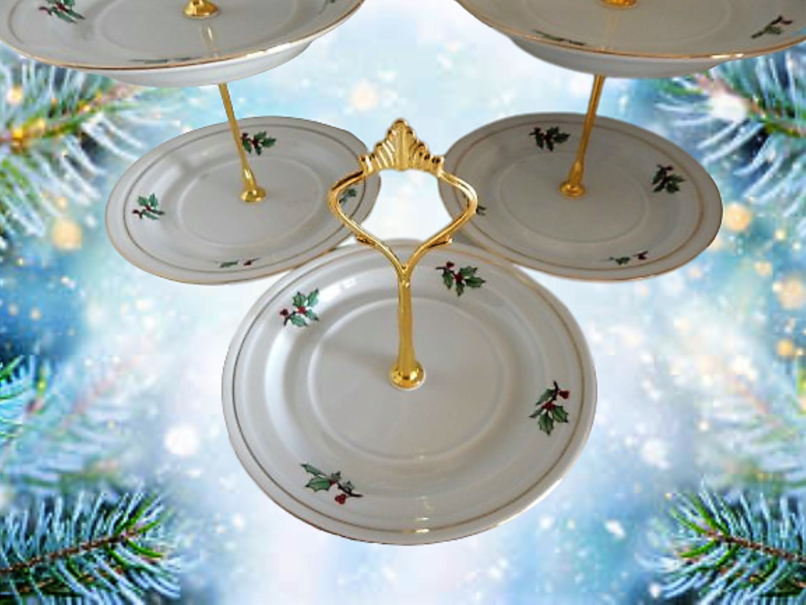 Tier Serving Plates Vintage 1990s Holiday Hostess Christmas Tienshan ...
