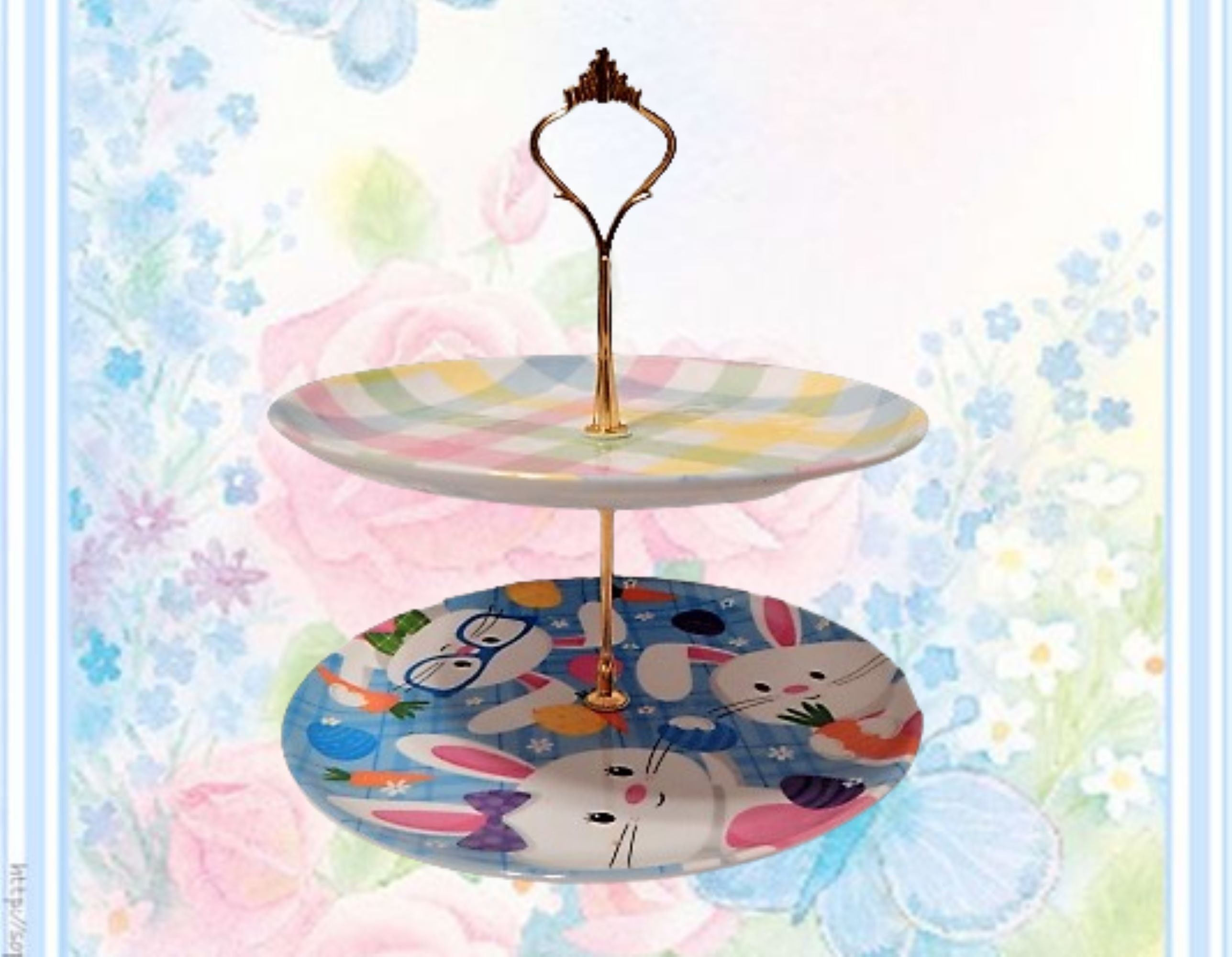 Two Tier Easter Serving Platter Set New Melamine Plaid and - Etsy