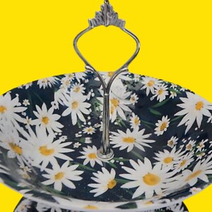 Three or Two Tier Snack Serving Set New Daisy Flowers on Blue Melamine ...