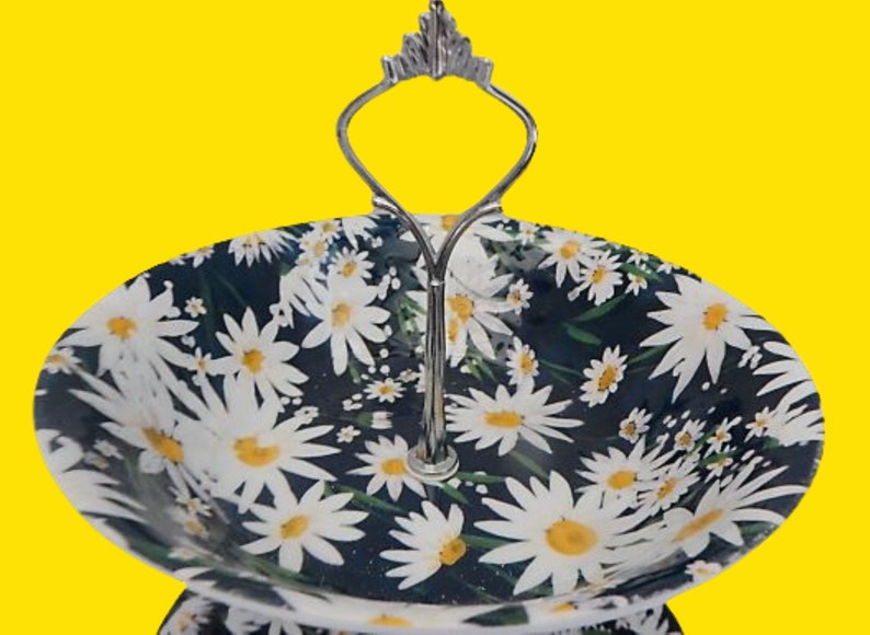 Three or Two Tier Snack Serving Set New Daisy Flowers on Blue Melamine ...