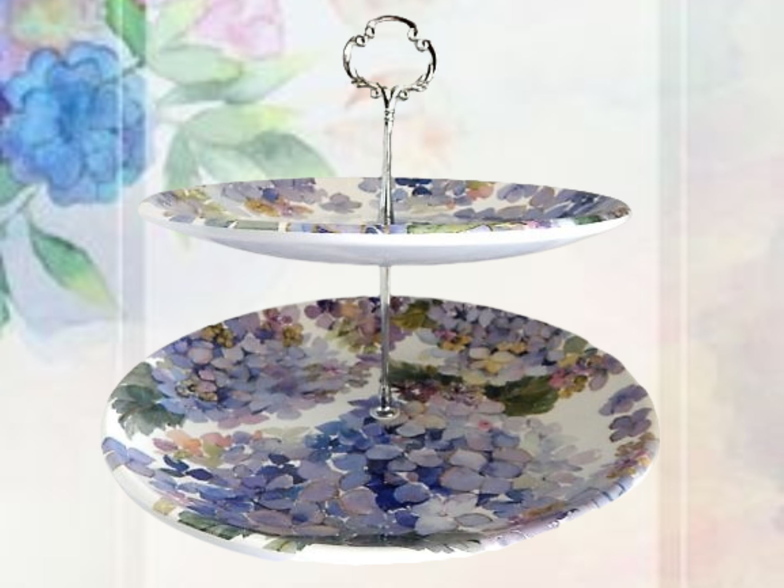 Two Tier Serving Platter Set Purple Hydrangea Floral New - Etsy