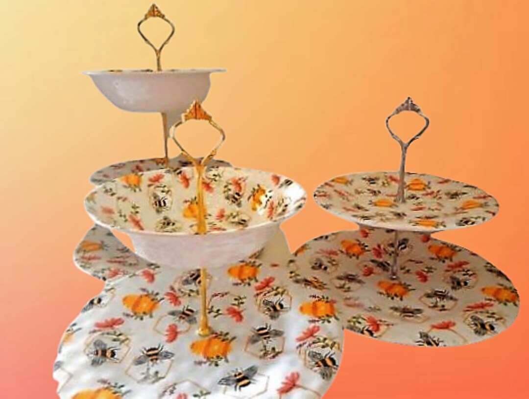 Two or Three Tier Snack Serving Set New Yellow Honey Bee Hive Melamine ...