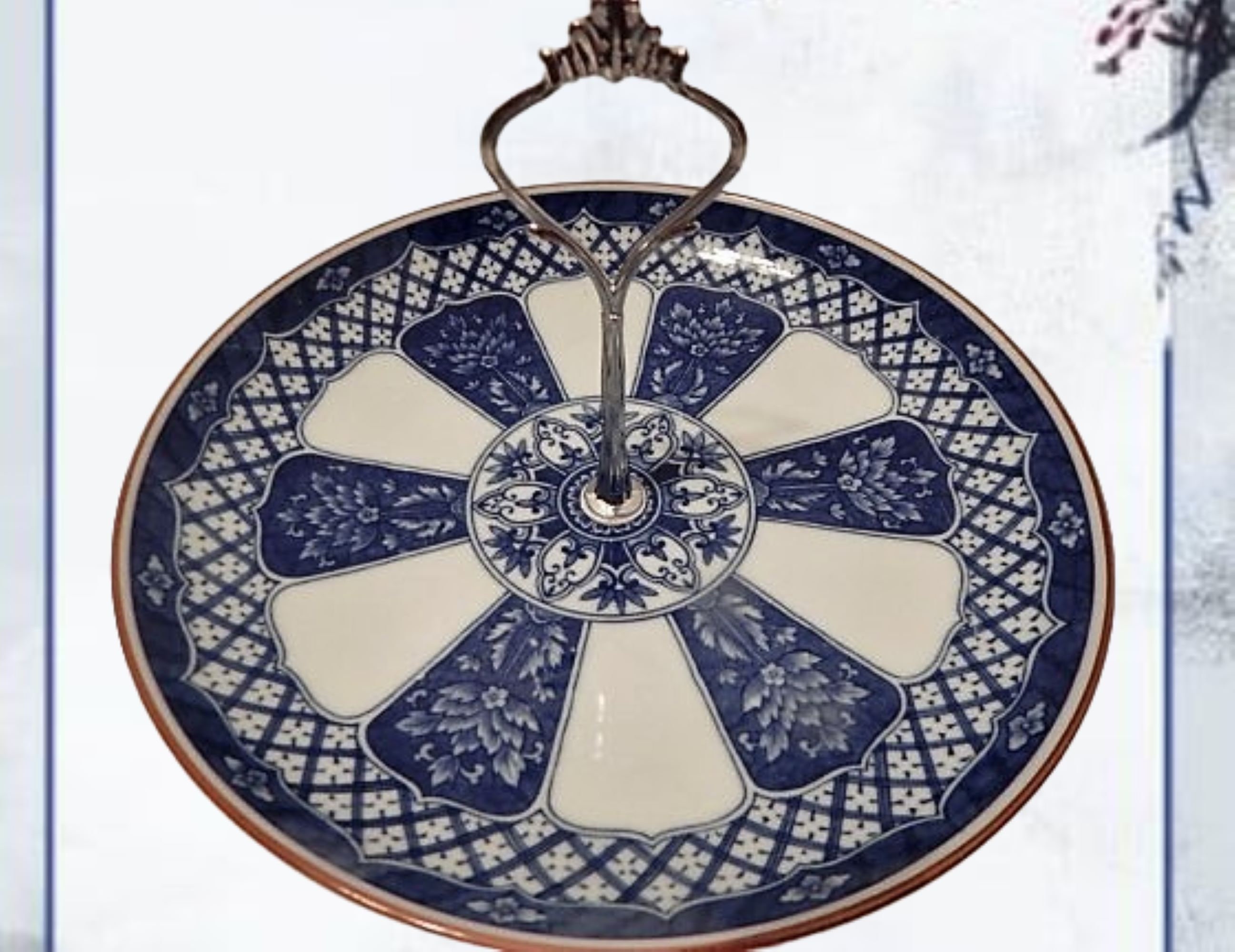 One Tier Snack Serving Plate Blue White Vintage Asian Upcycle - Etsy