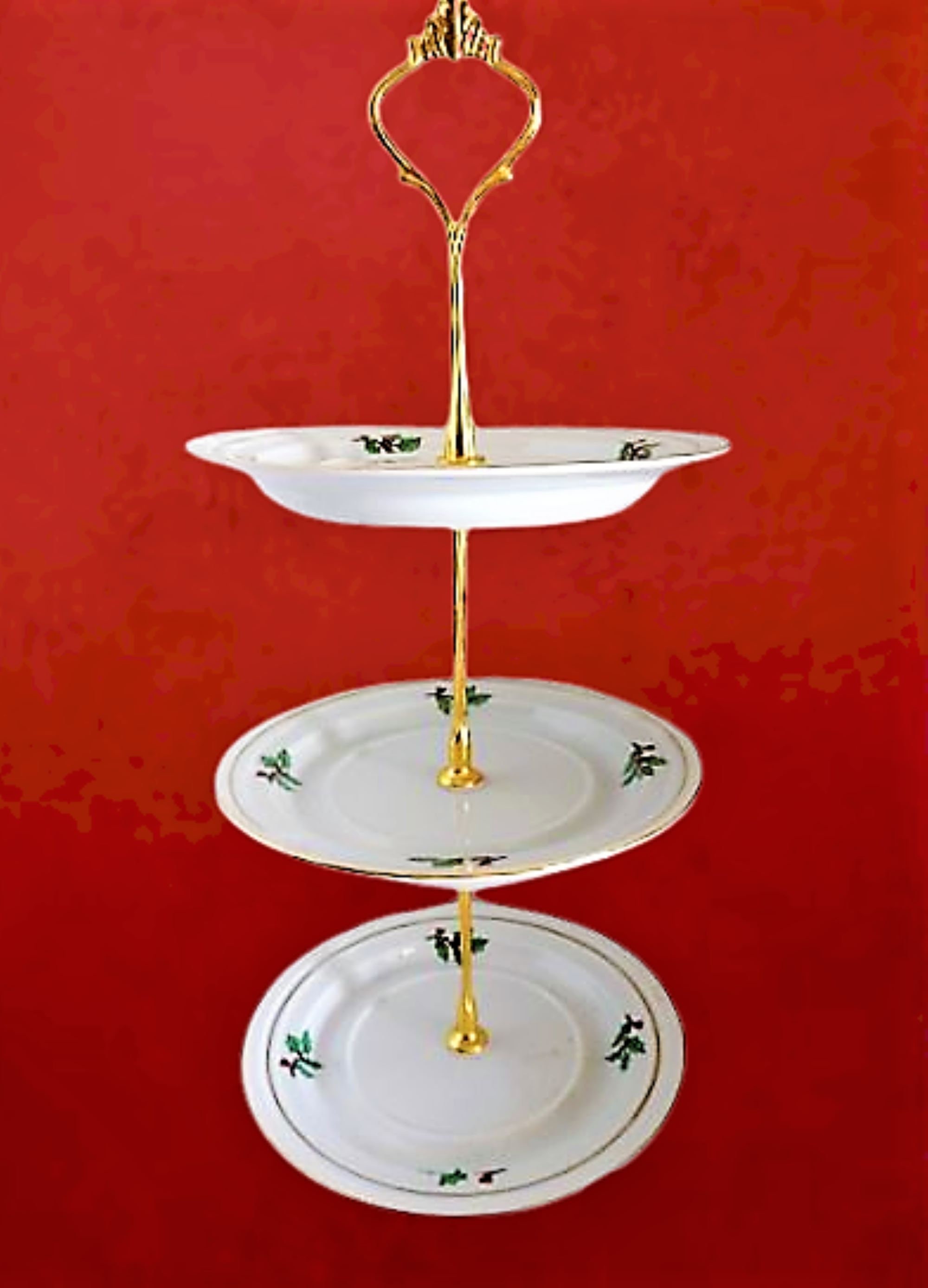 Tier Serving Plates Vintage 1990s Holiday Hostess Christmas Tienshan ...