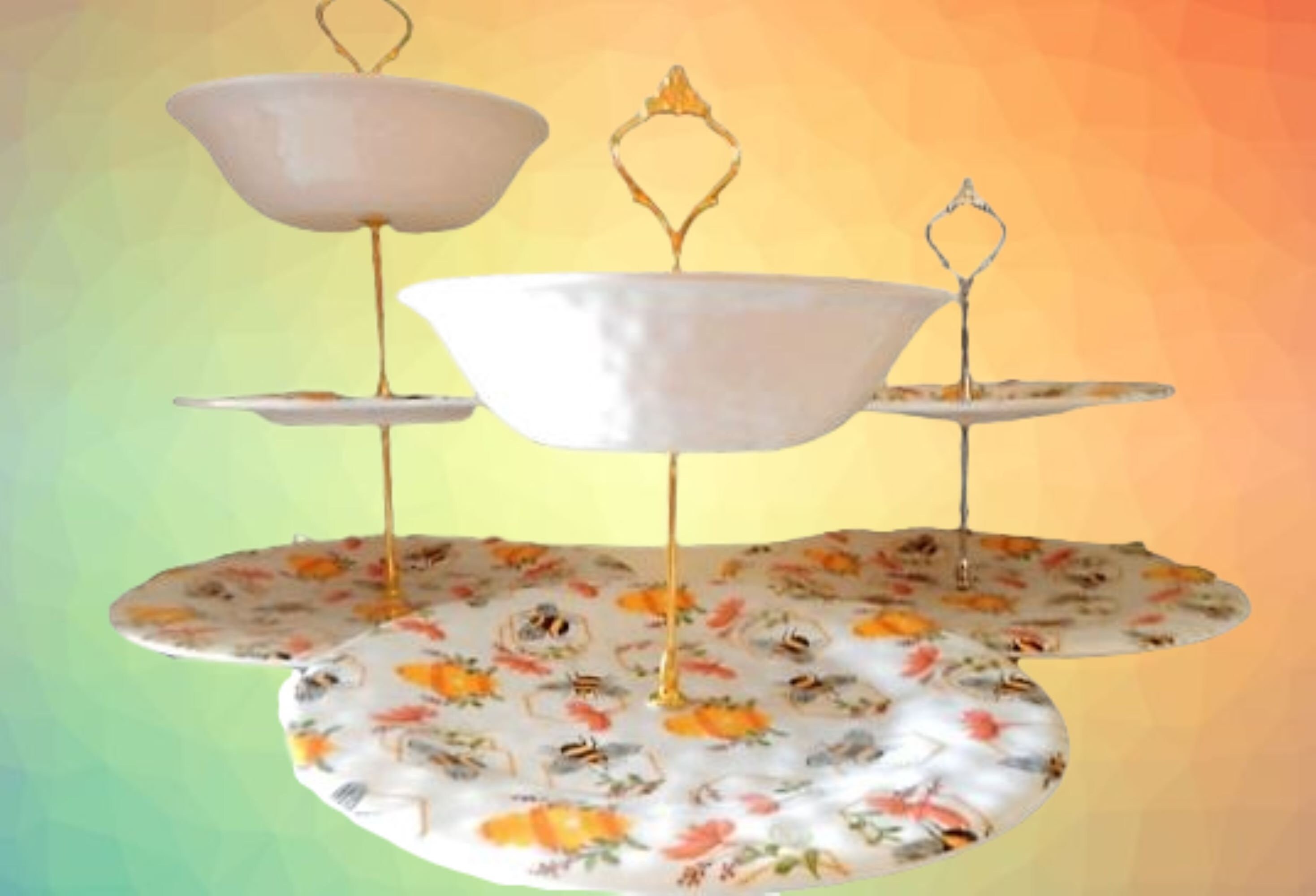 Two or Three Tier Snack Serving Set New Yellow Honey Bee Hive Melamine ...