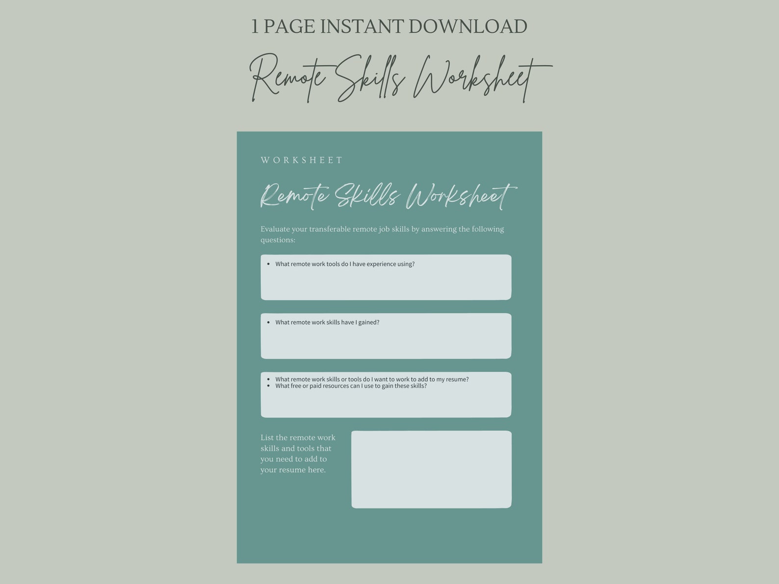 Remote Resume Worksheet, Instant Download Resume Planner, Work From ...