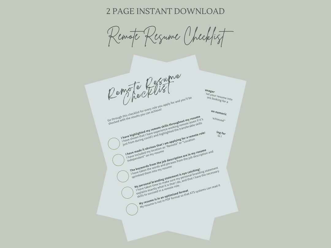 Remote Job Resume Checklist, Instant Download Checklist, How to Get a ...