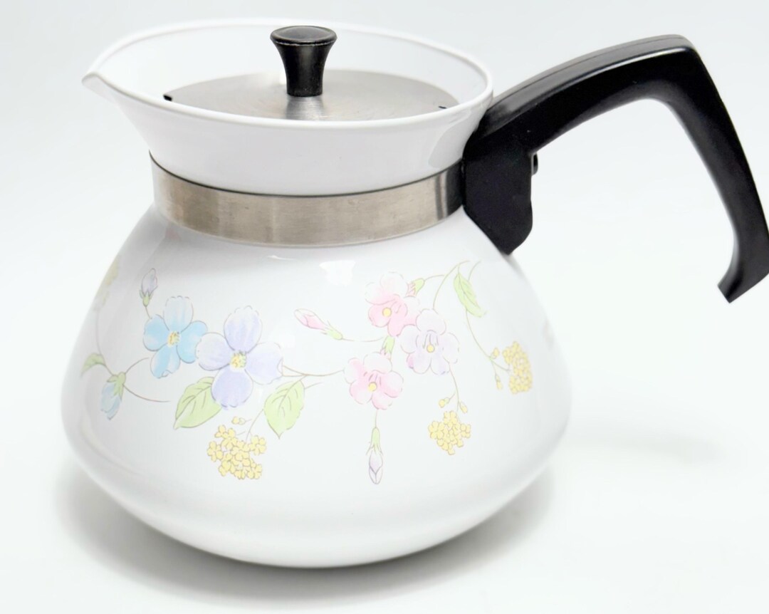 Corning Ware Pastel Bouquet Teapot, Tea Kettle, 6 Cup, Pink Flowers ...