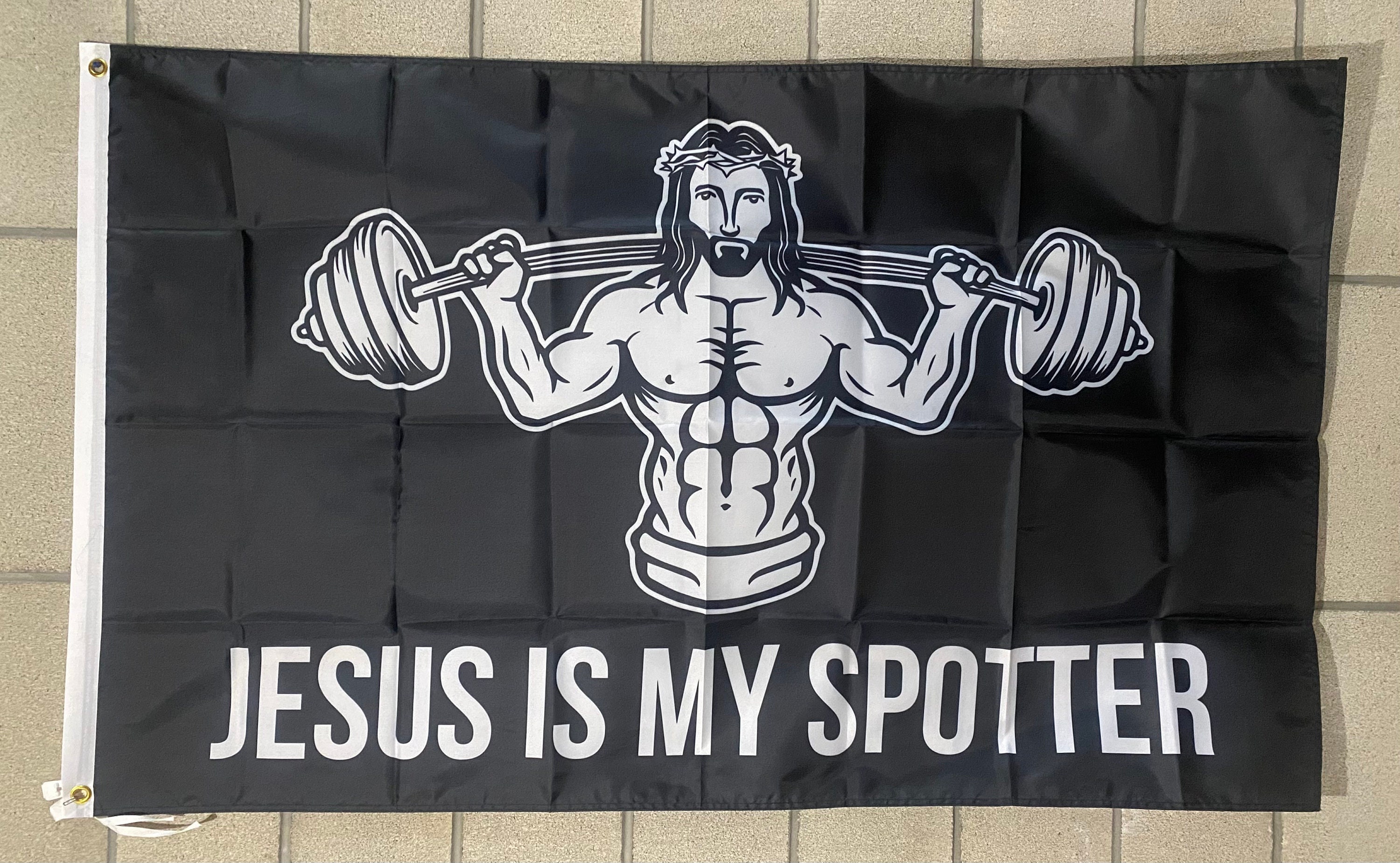 Jesus is My Spotter Flag FREE SHIP Gym Motivation Lift Muscle Athlete ...