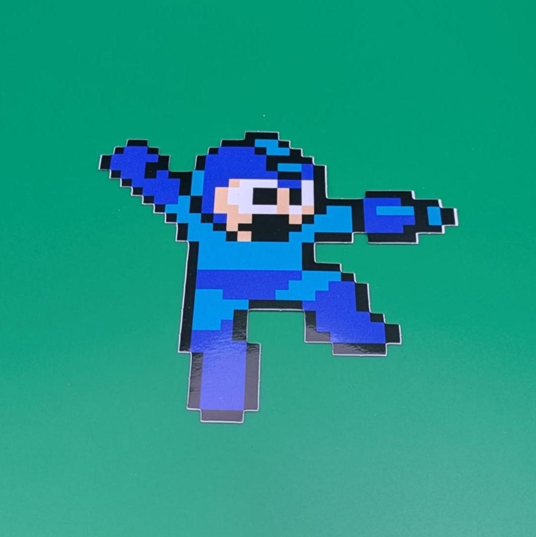 Retro Mega Man Sticker – 8-bit Video Game Hero Art for Laptops, Water ...