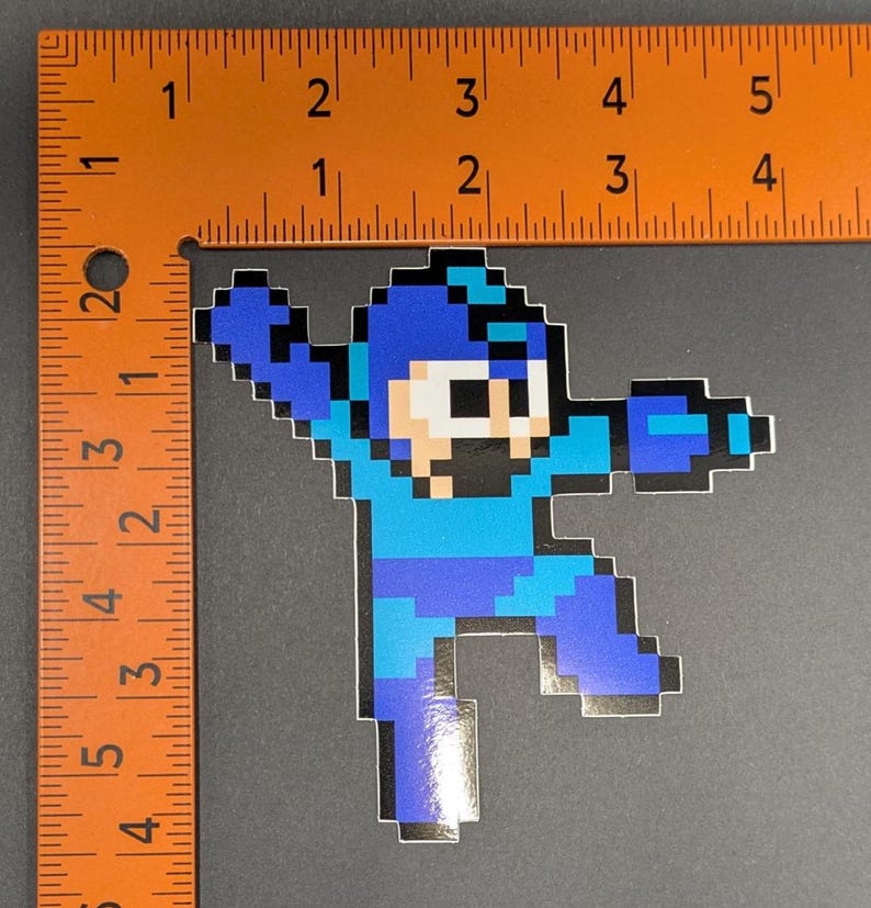 Retro Mega Man Sticker – 8-bit Video Game Hero Art for Laptops, Water ...