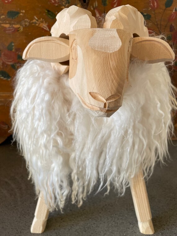 Sheep Stool Wood Sheepskin Wool White/grey/black Handmade - Etsy