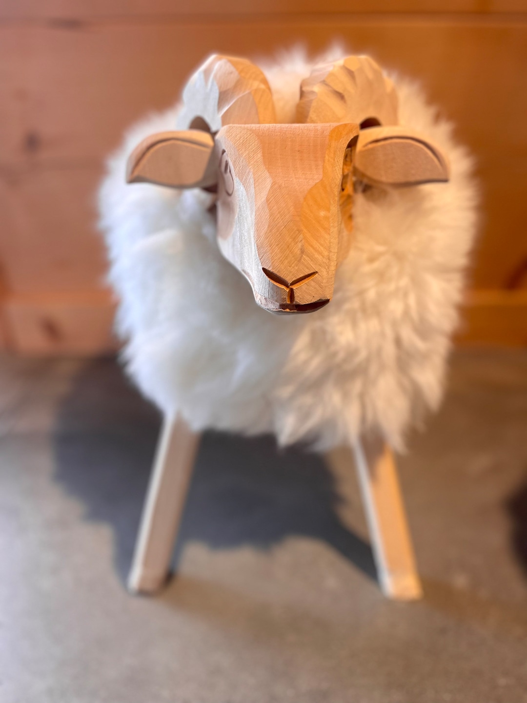 Sheep Stool, Wood, Sheepskin, Wool, White/grey/black, Handmade - Etsy