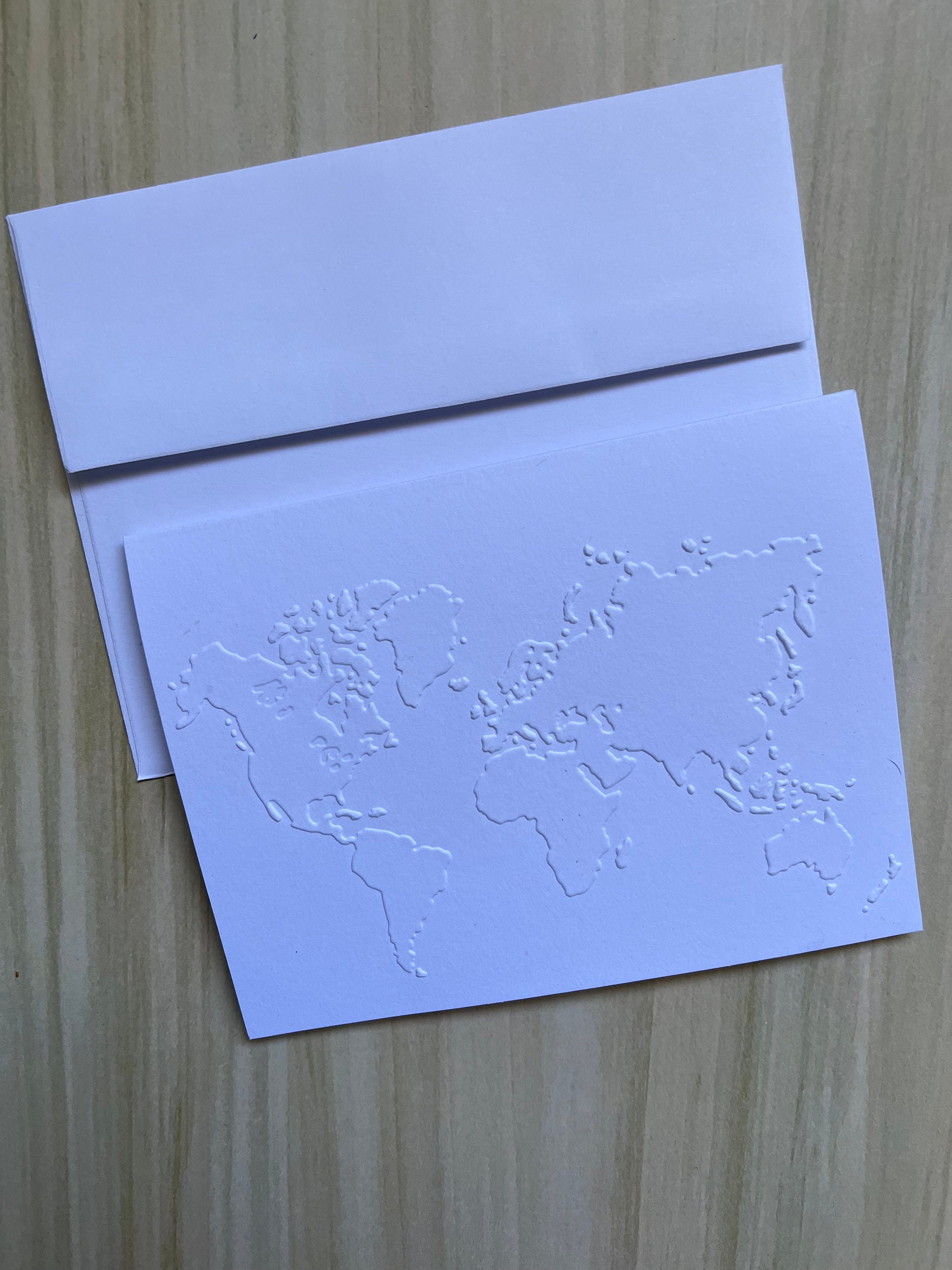 World Map Cards, Embossed World Map Notecards, Set of 2 or 4, Simple ...
