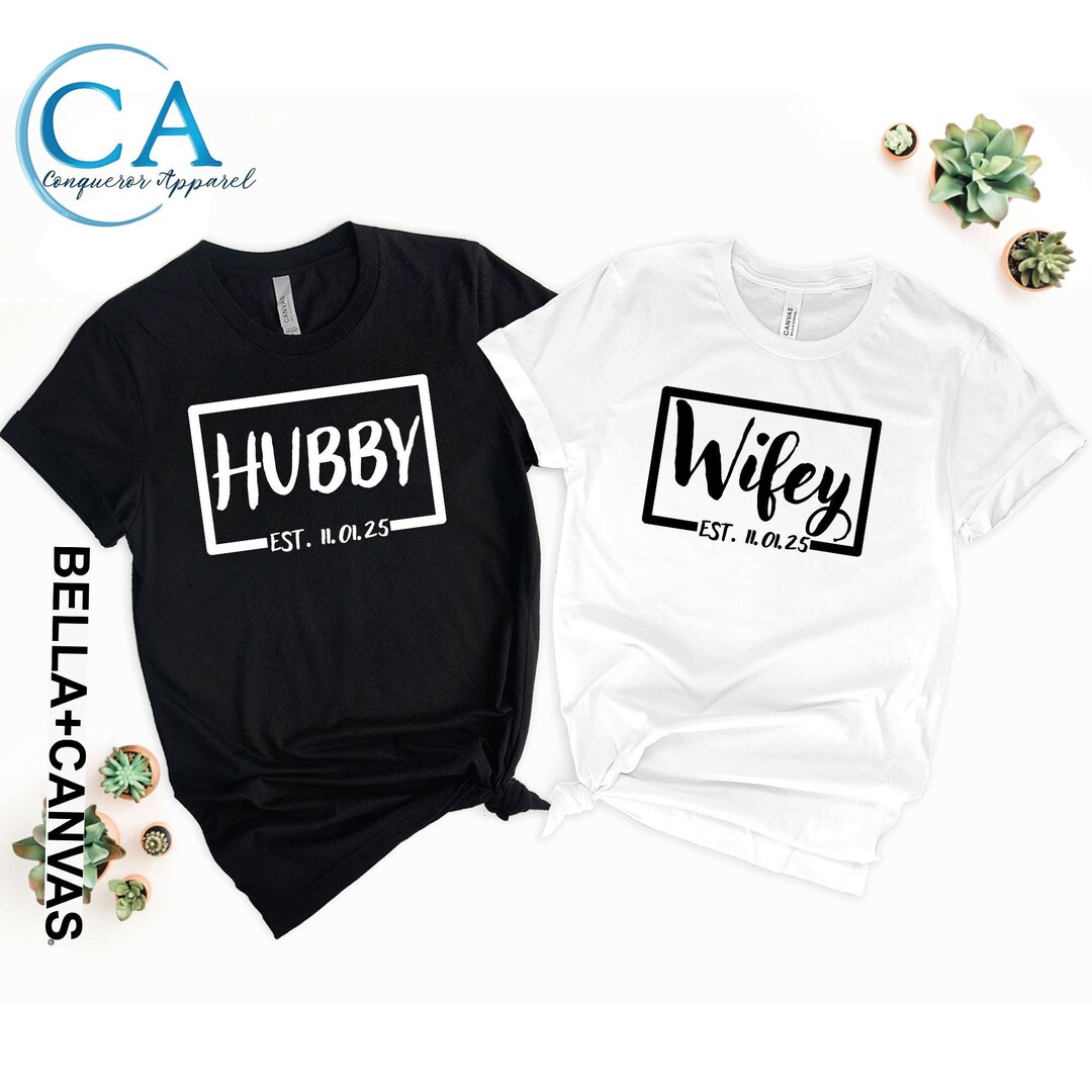 Wifey Hubby Matching Couple Shirts, Custom Wedding Date Shirts - Etsy