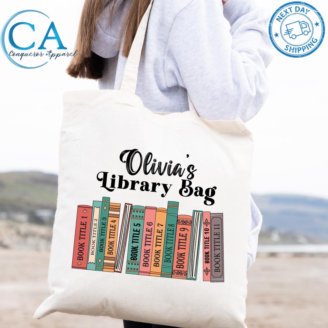 Personalized Library Canvas Tote Bag – Custom Name Book Bag - Etsy