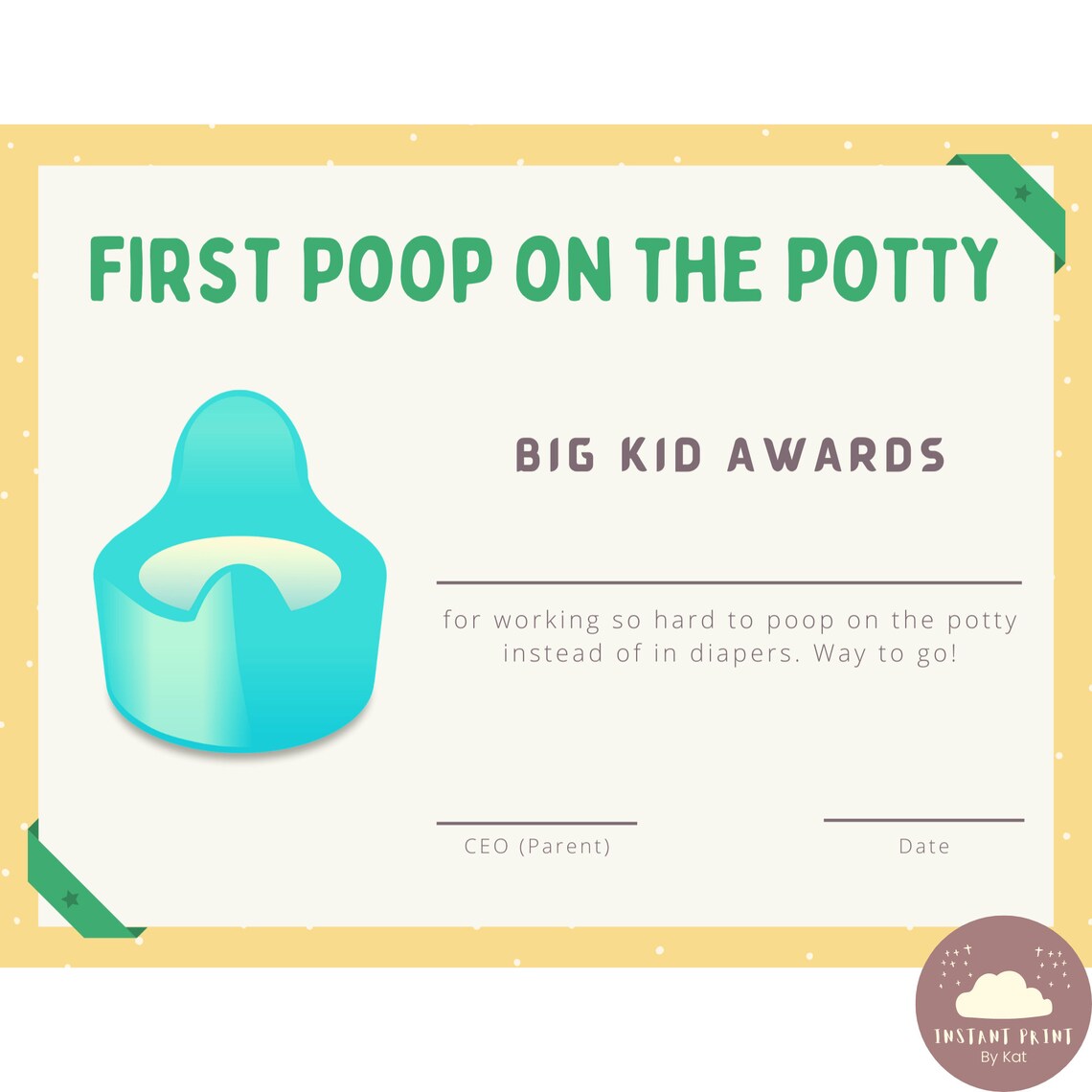 Potty Training Certificate Big Kid Award Gift Instant Download ...
