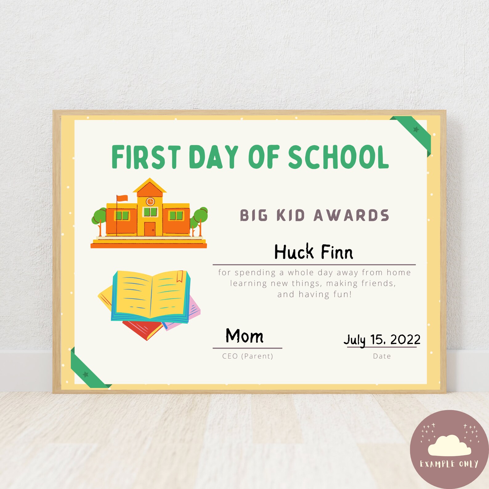 First Day of School Certificate | Big Kid Award | Instant Download ...