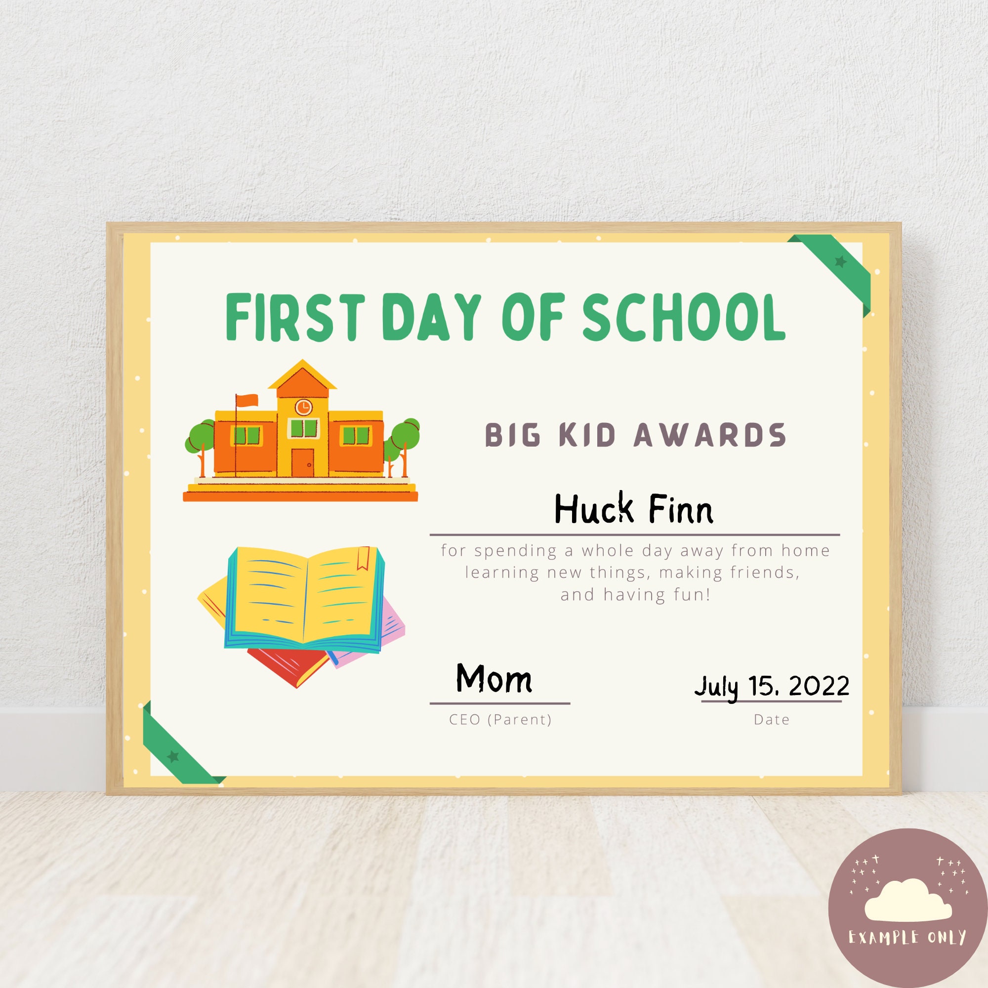 First Day of School Certificate Big Kid Award Instant Download ...