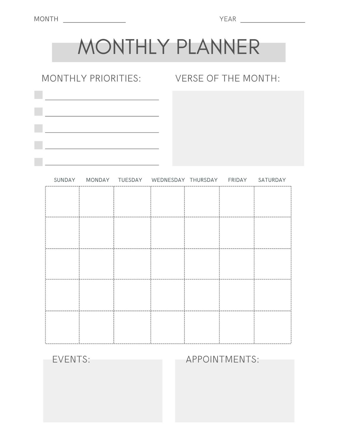 Monthly Blank Planner Page, Simple Monthly Schedule Calendar, Monthly ...