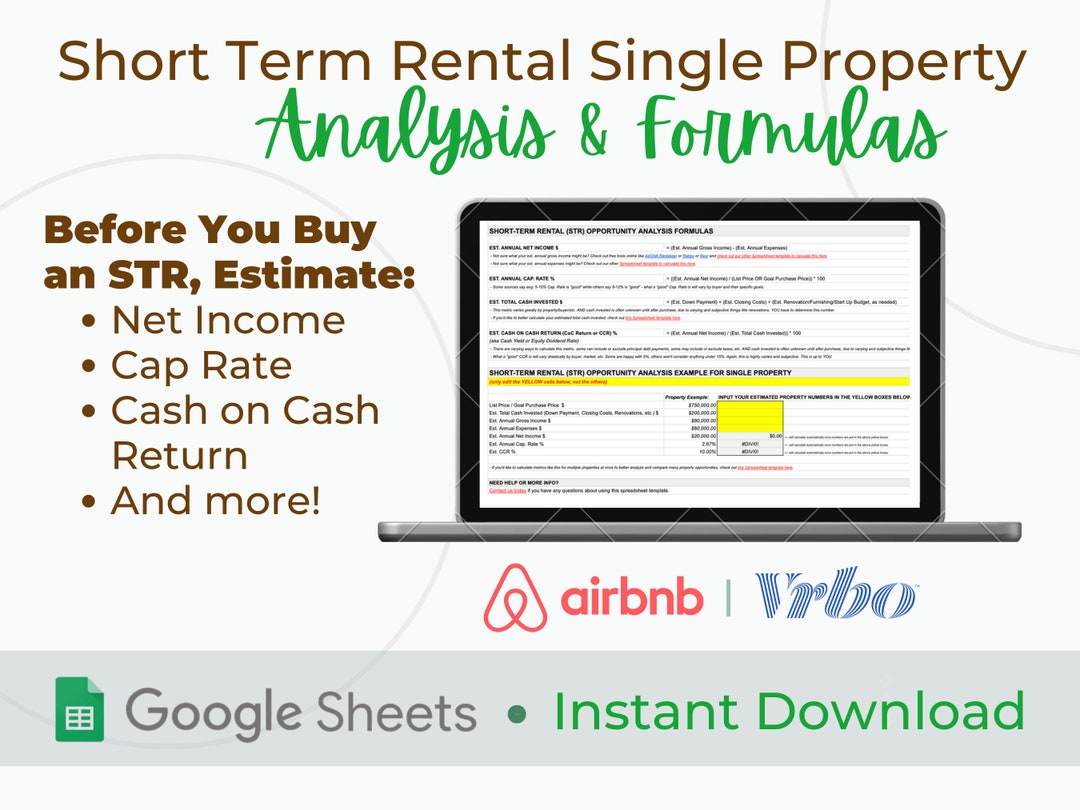 Short-term Rental ROI Formulas | Single Property Analysis Estimator ...
