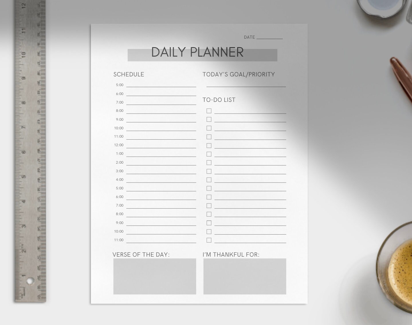 Daily Blank Planner Page, Simple Daily Schedule Calendar, Bible Verse ...