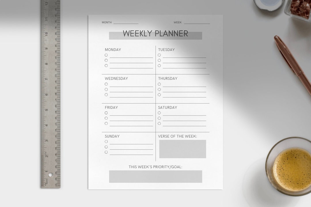 Weekly Blank Planner Page, Simple Weekly Schedule Calendar, Bible Verse ...