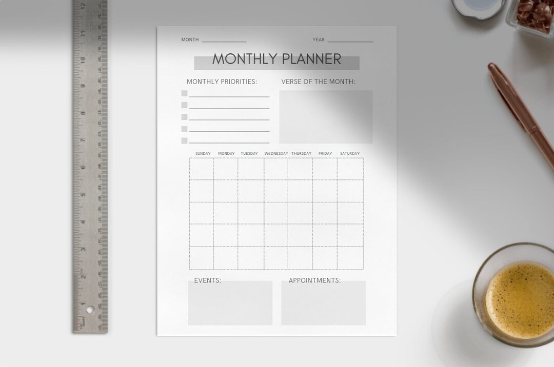 Monthly Blank Planner Page, Simple Monthly Schedule Calendar, Monthly ...