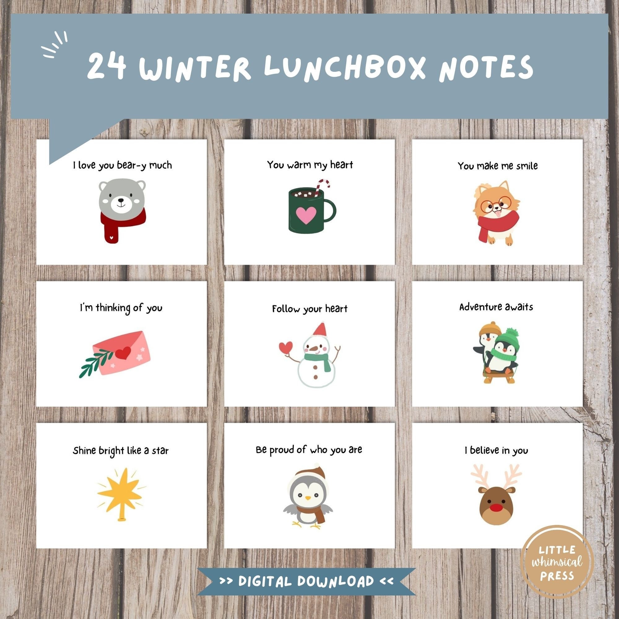 Printable Winter Lunchbox Notes | Cute Kids Lunch Box Notes | School ...