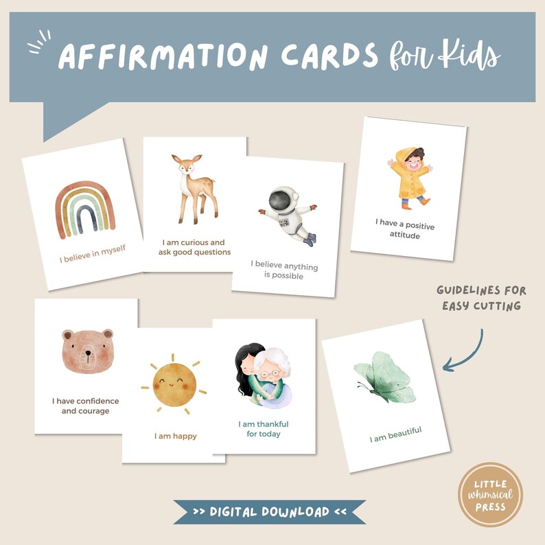 24 Printable Kids Affirmation Cards | Mindfulness Anxiety Cards for ...