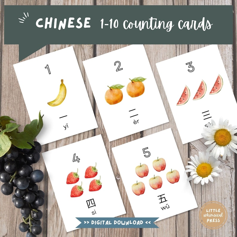 Number Cards Counting 1-10 Simplified Chinese & Pinyin Printable ...
