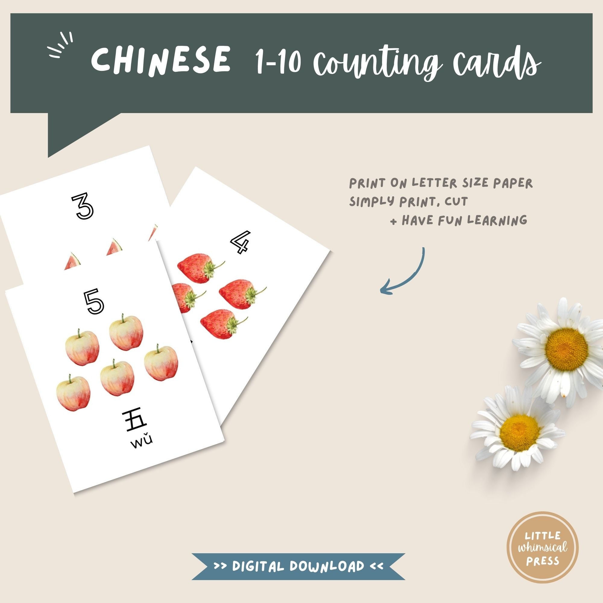 Number Cards Counting 1-10 Simplified Chinese & Pinyin Printable ...