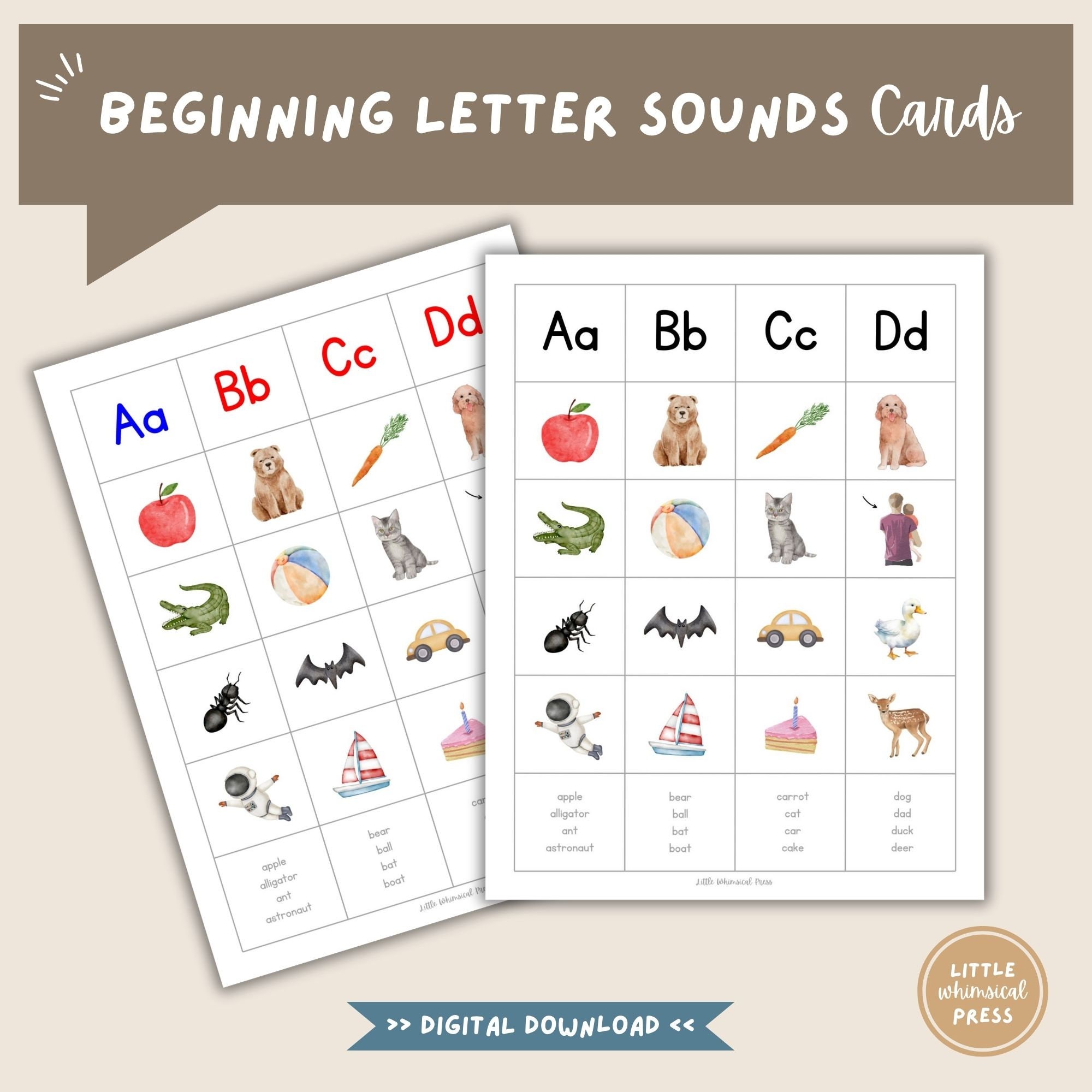 Printable Beginning Letter Sounds Cards | Montessori Letters Preschool ...