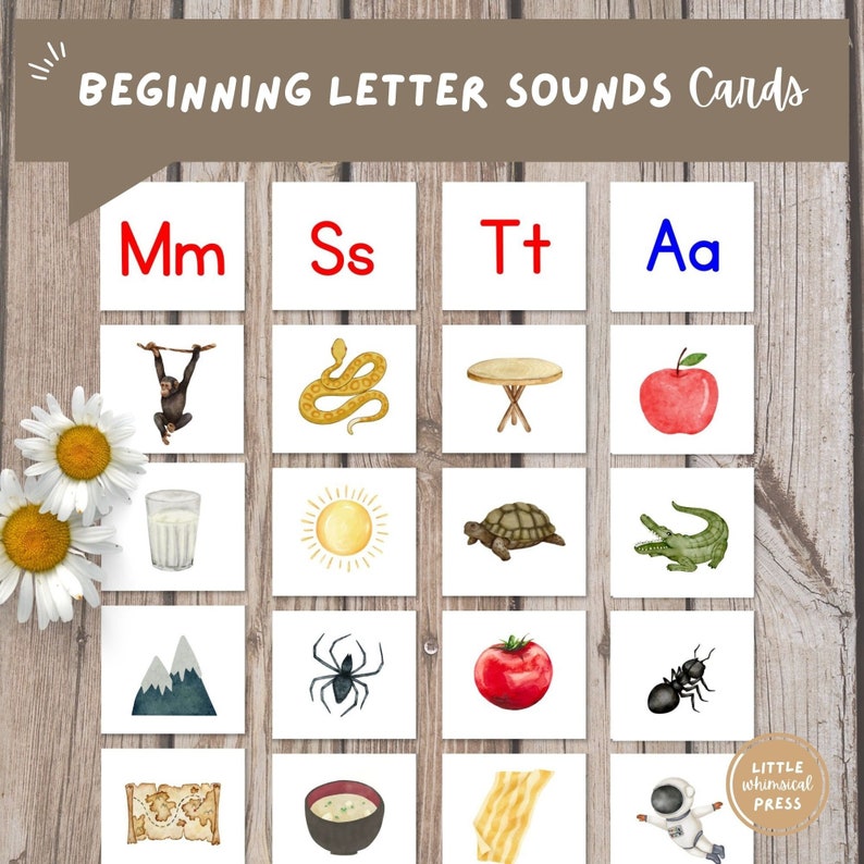 Printable Beginning Letter Sounds Cards | Montessori Letters Preschool ...