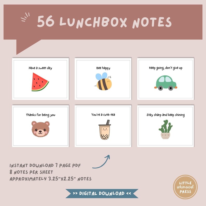 Printable Cute Lunch Box Notes for Kids | Positive Motivational ...