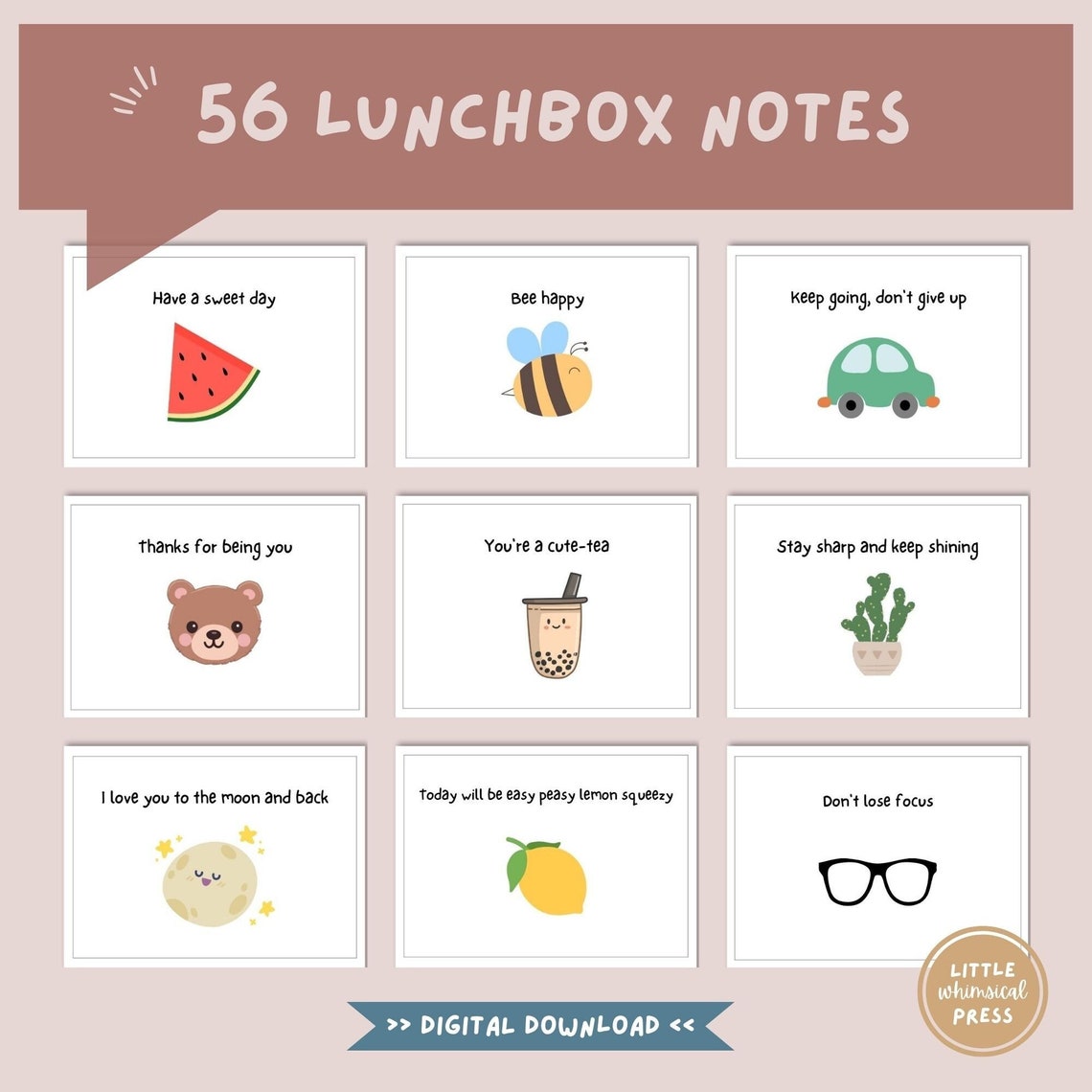 Printable Cute Lunch Box Notes for Kids | Positive Motivational ...