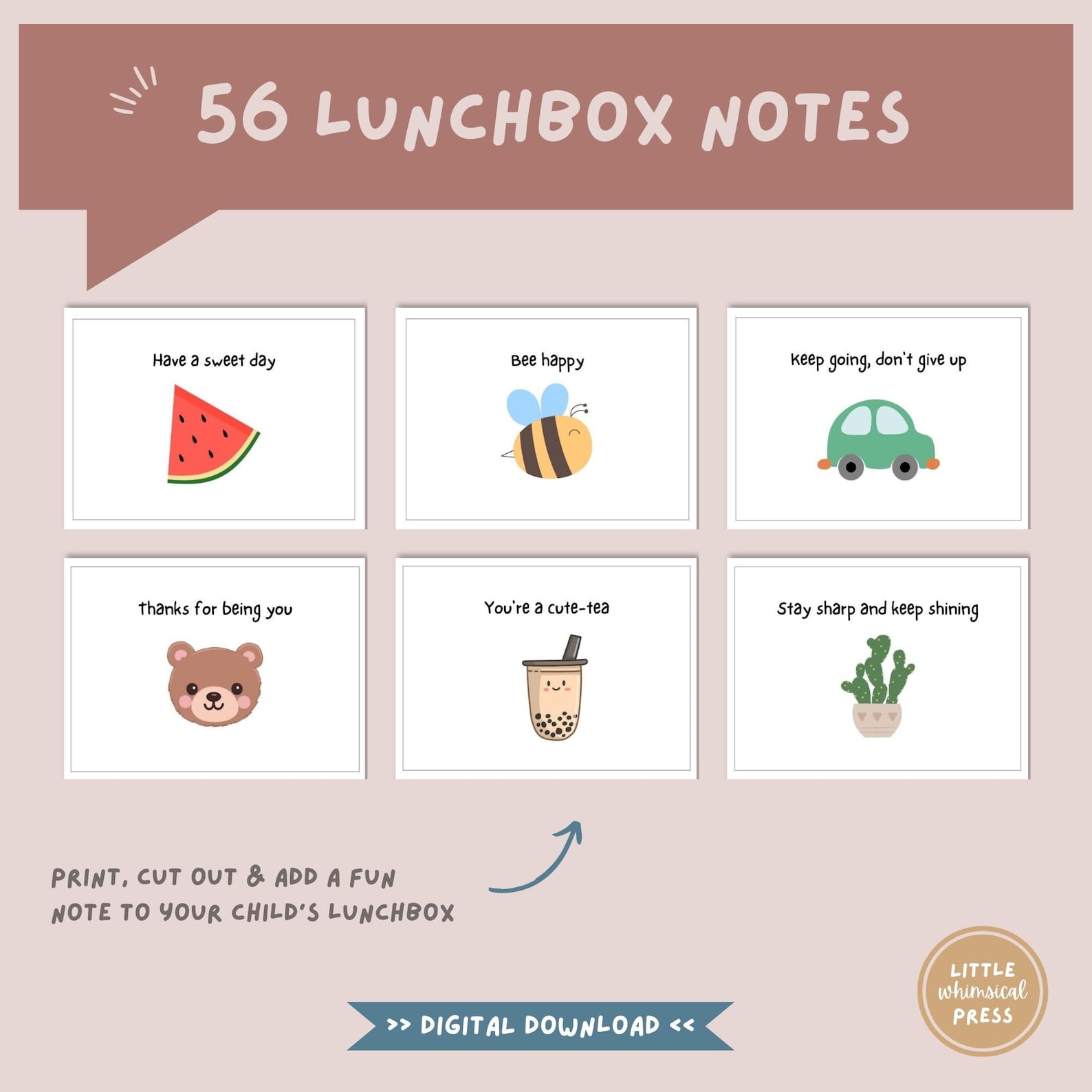 Printable Cute Lunch Box Notes for Kids | Positive Motivational ...