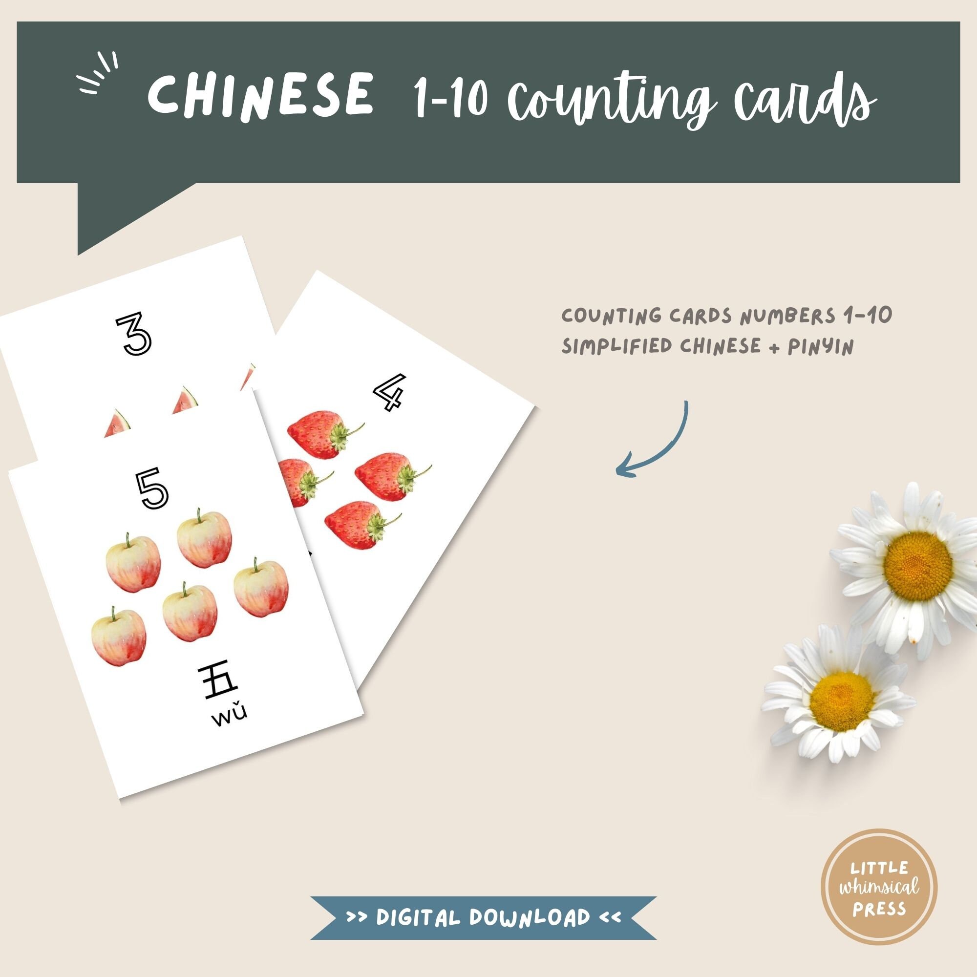 Number Cards Counting 1-10 Simplified Chinese & Pinyin Printable ...