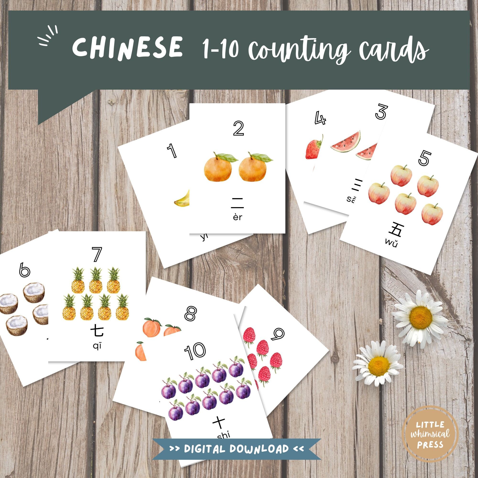 Number Cards Counting 1-10 Simplified Chinese & Pinyin Printable ...